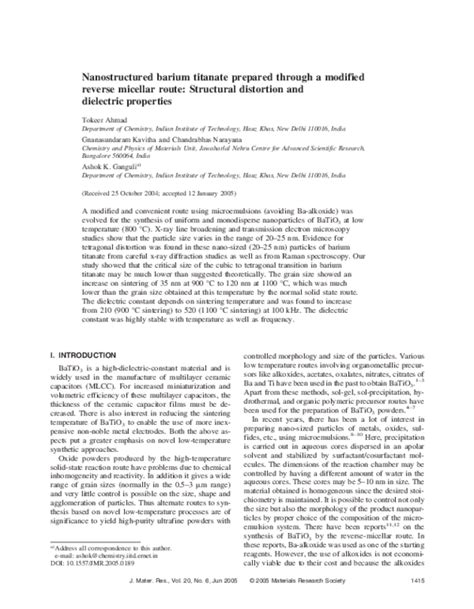 Pdf Nanostructured Barium Titanate Prepared Through A Modified