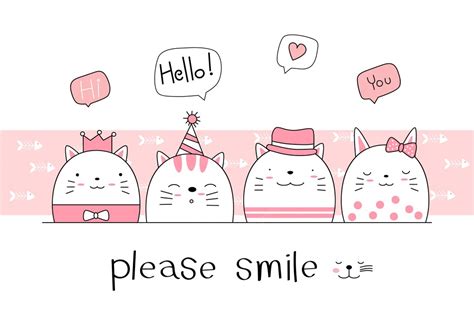 Premium Vector Hand Drawn Style Cute Cat Cartoon Doodle Pastel Wallpaper