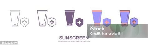간단한 자외선 차단제 라인 아이콘입니다 획 픽토그램 벡터 일러스트 레이 션은 흰색 배경에 고립되어 있습니다 프리미엄 품질의 상징