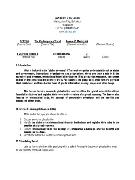 Module 3 Global Economy Pdf Tariff Protectionism