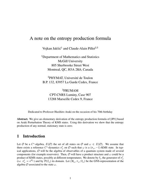 Pdf A Note On The Entropy Production Formula