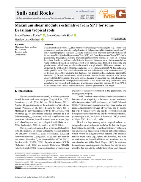 Pdf Maximum Shear Modulus Estimative From Spt For Some Brazilian