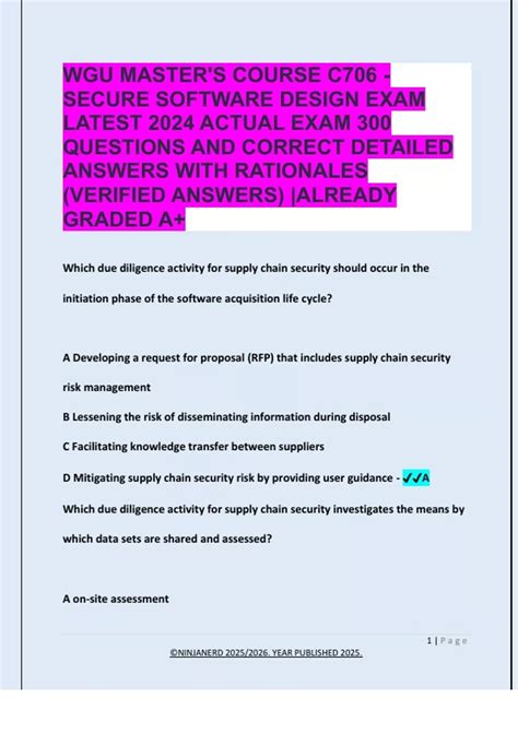 WGU MASTER S COURSE C SECURE SOFTWARE DESIGN EXAM LATEST ACTUAL EXAM QUESTIONS AND