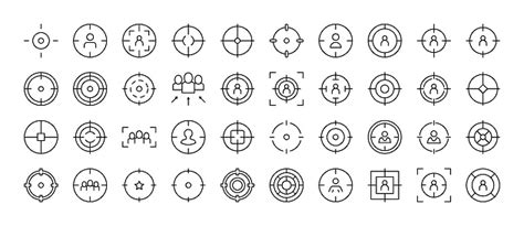 조준 관련 라인 아이콘 번들입니다 그래픽 및 웹 디자인 앱 광고 다양한 카드에 대한 개요 표지판을 타겟팅합니다 개발에 대한 스톡 벡터 아트 및 기타 이미지 Istock