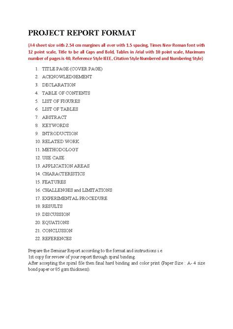 Project Report Format Project Report Format A4 Sheet Size With 2 Cm