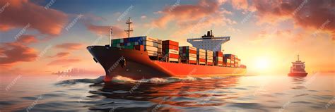 Premium Photo Container Ship On Ocean Business Logistic Import Export Transport Front View In