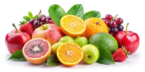 Vibrant Fruit Compositions And Leaves On White Background Premium Ai