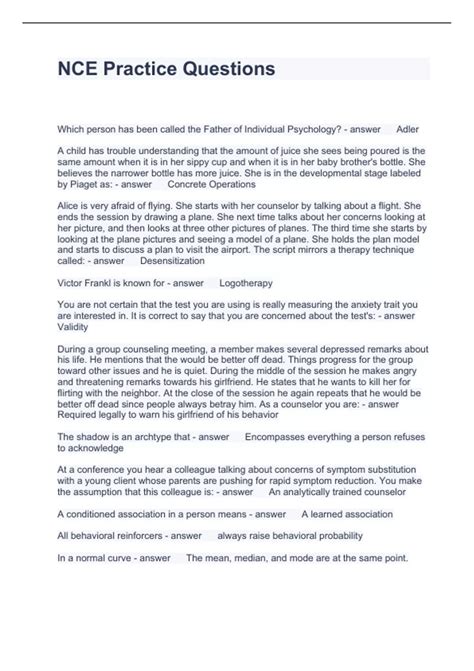 Nce Practice Questions And Answers 100 Correct Nce Stuvia Us