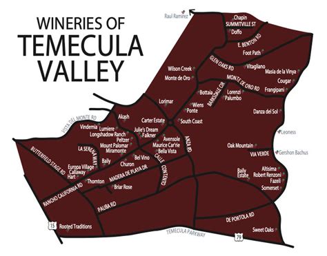 Typographic Map Of Temecula Valley California With Wineries Wineries