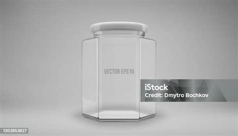 뚜껑이 있는 육각형 유리 잼 항아리 흰색 뚜껑이 있는 투명한 항아리 0명에 대한 스톡 벡터 아트 및 기타 이미지 0명 3차원 형태 공란 Istock