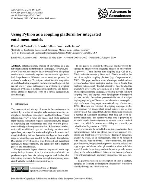 pdf using python as a coupling platform for integrated catchment models