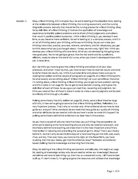 241 Critical Thinking Lecture Transcript Speaker 1 Okay Critical Thinking This Is Chapter