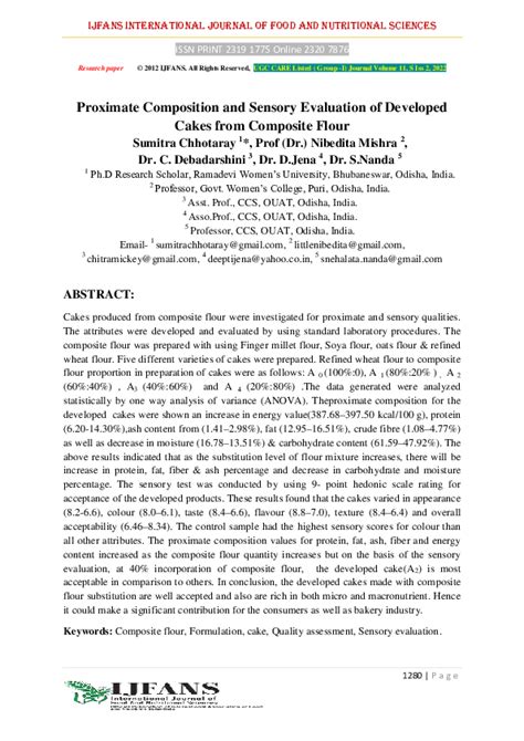 Pdf Proximate Composition And Sensory Evaluation Of Developed Cakes