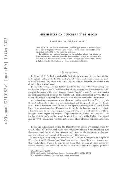 Pdf Multipliers On Dirichlet Type Spaces