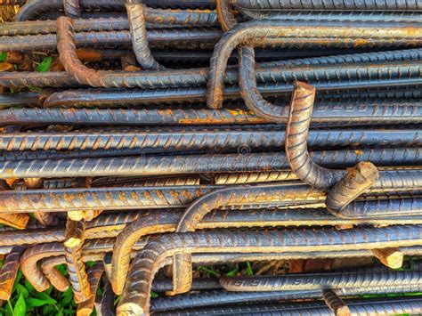 Close Up Of Rusty Steel Reinforcement Structural Steel Bars From A Construction Site Old Steel