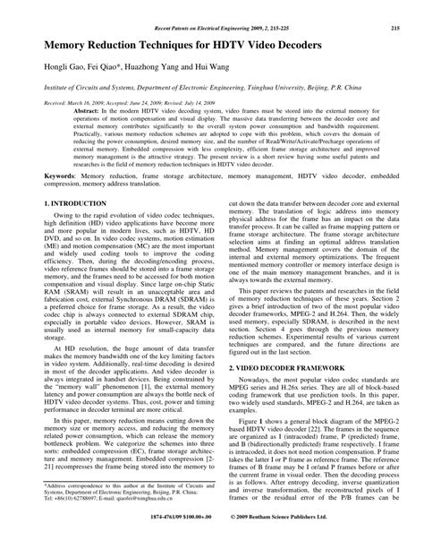 Pdf Memory Reduction Techniques For Hdtv Video Decoders