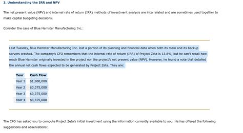 Solved Understanding The IRR And NPV The Net Present Chegg