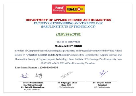 Completed Operation Research Course Mohit Singh Chouhan Posted On The