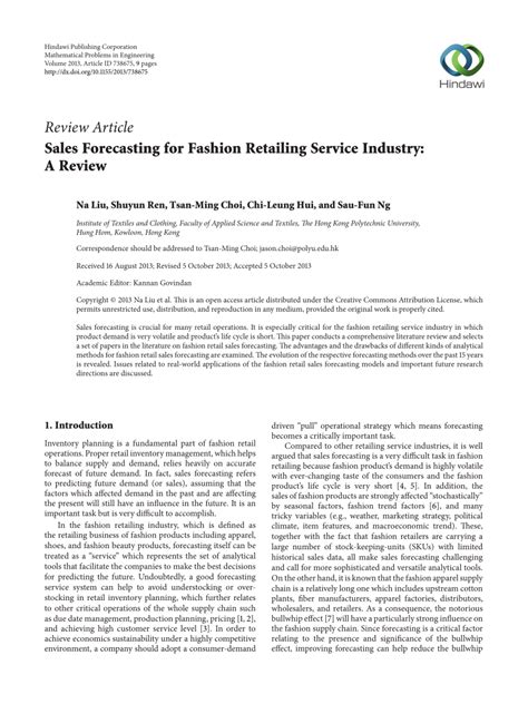 Pdf Sales Forecasting For Fashion Retailing Service Industry A Review