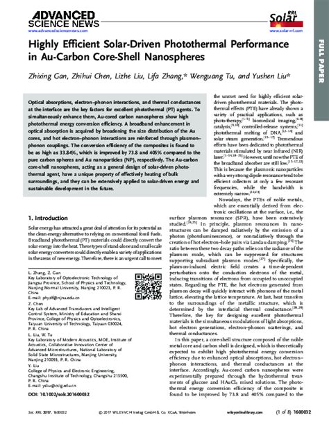 Pdf Highly Efficient Solar Driven Photothermal Performance In Au