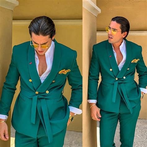 Green Men Suits Slim Fit Double Breasted Shawl Lapel Formal Wedding Tu Casual Grooms Mens