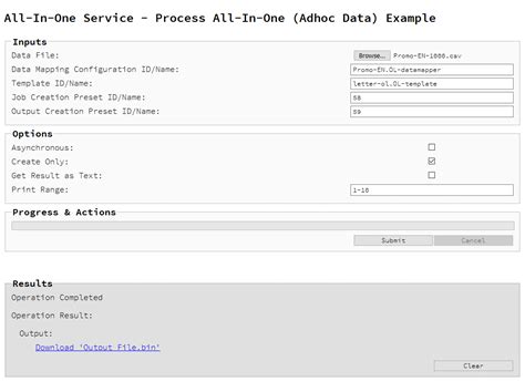 Running An All In One Operation With Adhoc Data