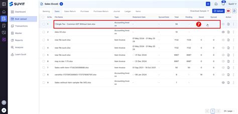 uploading sales sales return data through an excel sheet