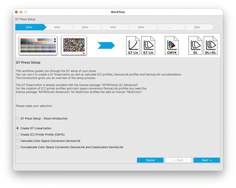 print workflow using a g7 linearization myiro