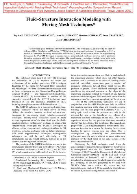 Pdf Fluid Structure Interaction Modeling With Moving Mesh Techniques