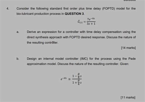 consider the following standard first order plus time
