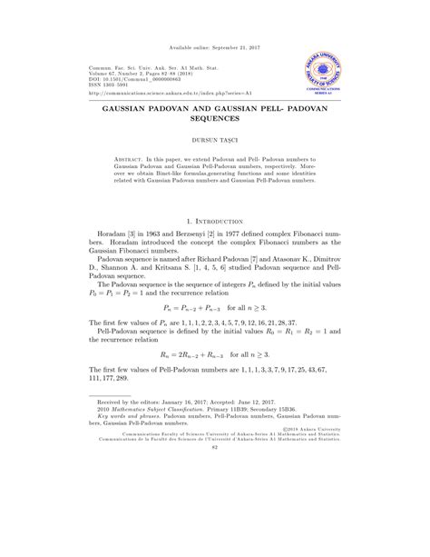 Pdf Gaussian Padovan And Gaussian Pell Padovan Sequences