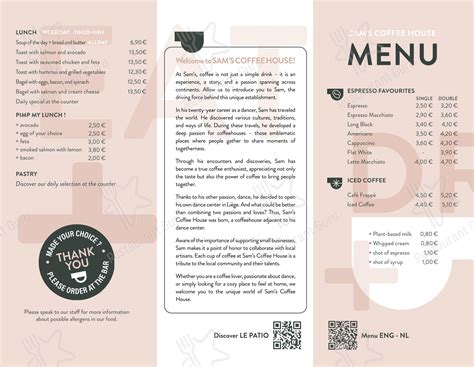 Menu Au Sams Coffee House Liège
