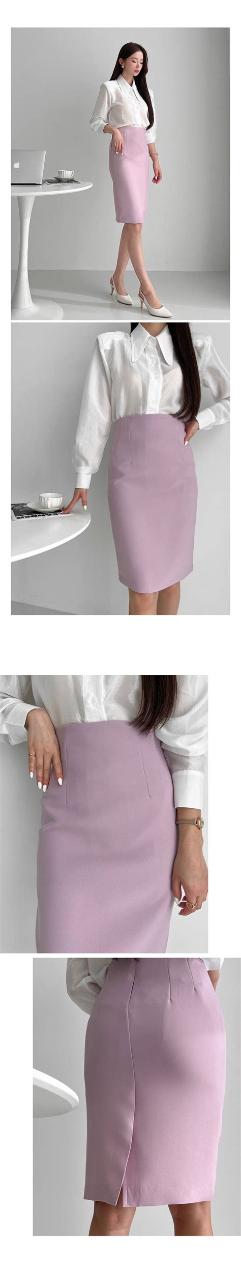 여성 오피스 정장 치마 H라인 뒷트임 미디 스커트