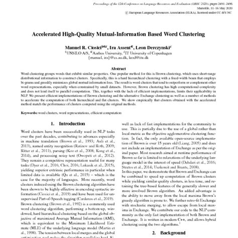 Accelerated High Quality Mutual Information Based Word Clustering Acl Anthology