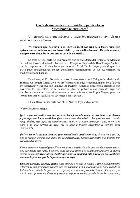 Carta De Una Paciente A Su Médico