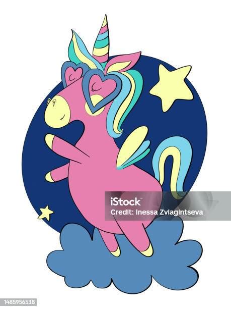 컬러 플랫 일러스트레이션 만화 유치한 스타일 귀여운 유니콘 구름 캐릭터 스티커 인쇄 가능한 책 엽서 디자인 요소 0명에 대한 스톡 벡터 아트 및 기타 이미지 Istock