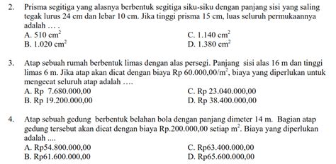 Latihan Luas Permukaan Bangun Ruang MATEMATIKA