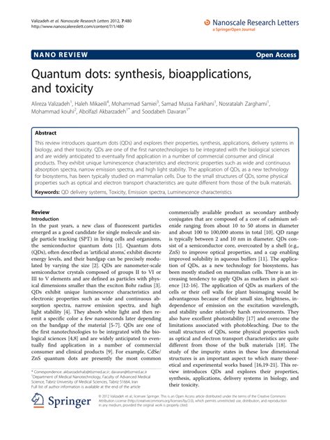 Pdf Quantum Dots Synthesis Bioapplications And Toxicity
