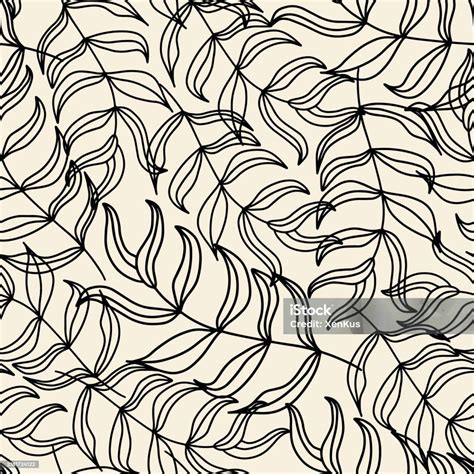 손으로 그린 잎은 베이지 색 배경에 완벽 한 반복 패턴을 나눕니다 0명에 대한 스톡 벡터 아트 및 기타 이미지 0명 고풍스런 귀여운 Istock