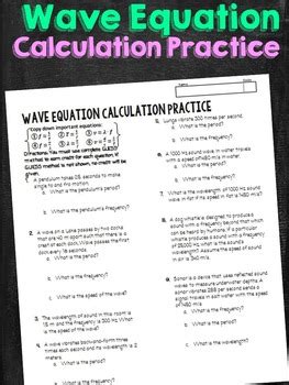 Wave Equation Calculations Practice Problems By Mrs Lyons TpT