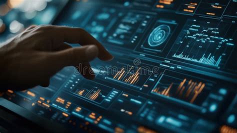 Engineer Working On Futuristic Computer Interface With Graphs And