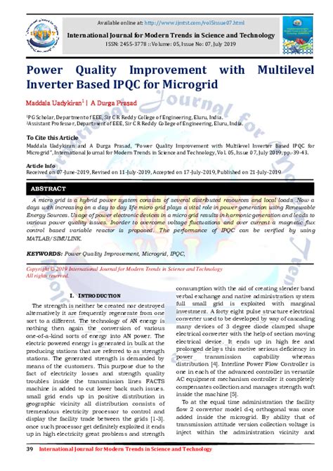 Pdf Power Quality Improvement With Multilevel Inverter Based Ipqc For Microgrid