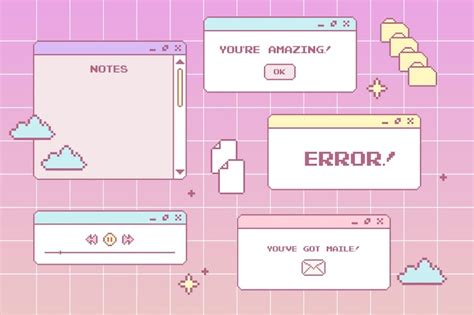 Premium Vector Y K Interface Retro Browser Computer Window Set Pastel Retrowave Pc Desktop