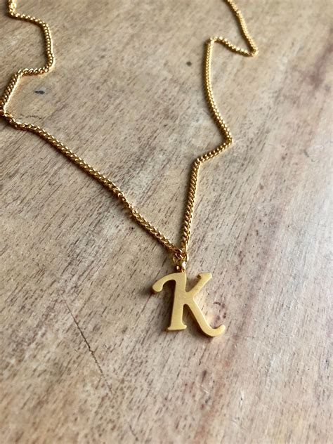 Letter K Necklace Gold Monogram Necklace Name Necklace Etsy