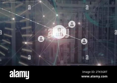 Animation Of Icons And Dots Connected With Lines Lens Flare Circles And 5g Text Over Server