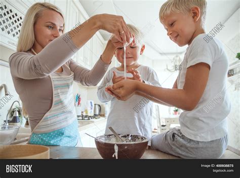 Mom Two Sons Cooking Image And Photo Free Trial Bigstock