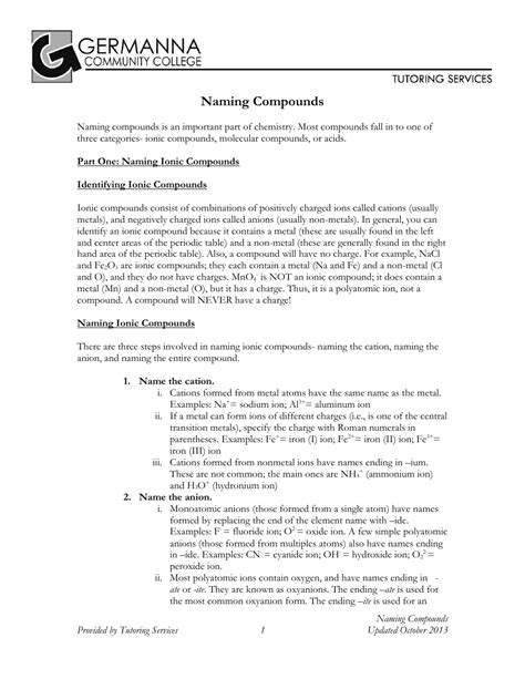 Naming Molecular Compounds Worksheet E Streetlight Com
