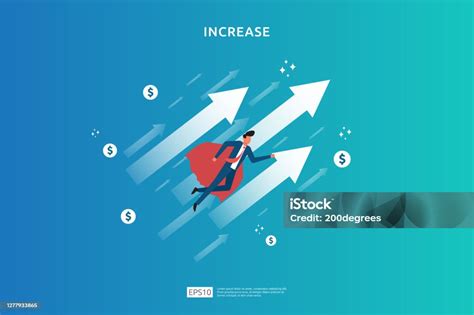 샐러리율이 상승하면서 화살과 인물의 성격이 높아진다 사업 이익 성장 또는 소득 마진 관리 수익 투자roi 일러스트 컨셉의 수익재무통계실적 가격에 대한 스톡 벡터 아트 및