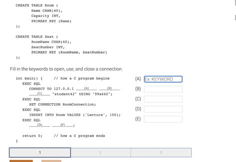 Solved Create Table Room Name Char 40 Capacity Int