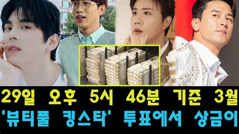 29일 오후 5시 46분 기준 3월 뷰티풀 킹스타 투표에서 상금이 가장 높은 가수 Top4를 발표합니다 가장 많은 상금을 받은 가수는 누구일까요 Youtube
